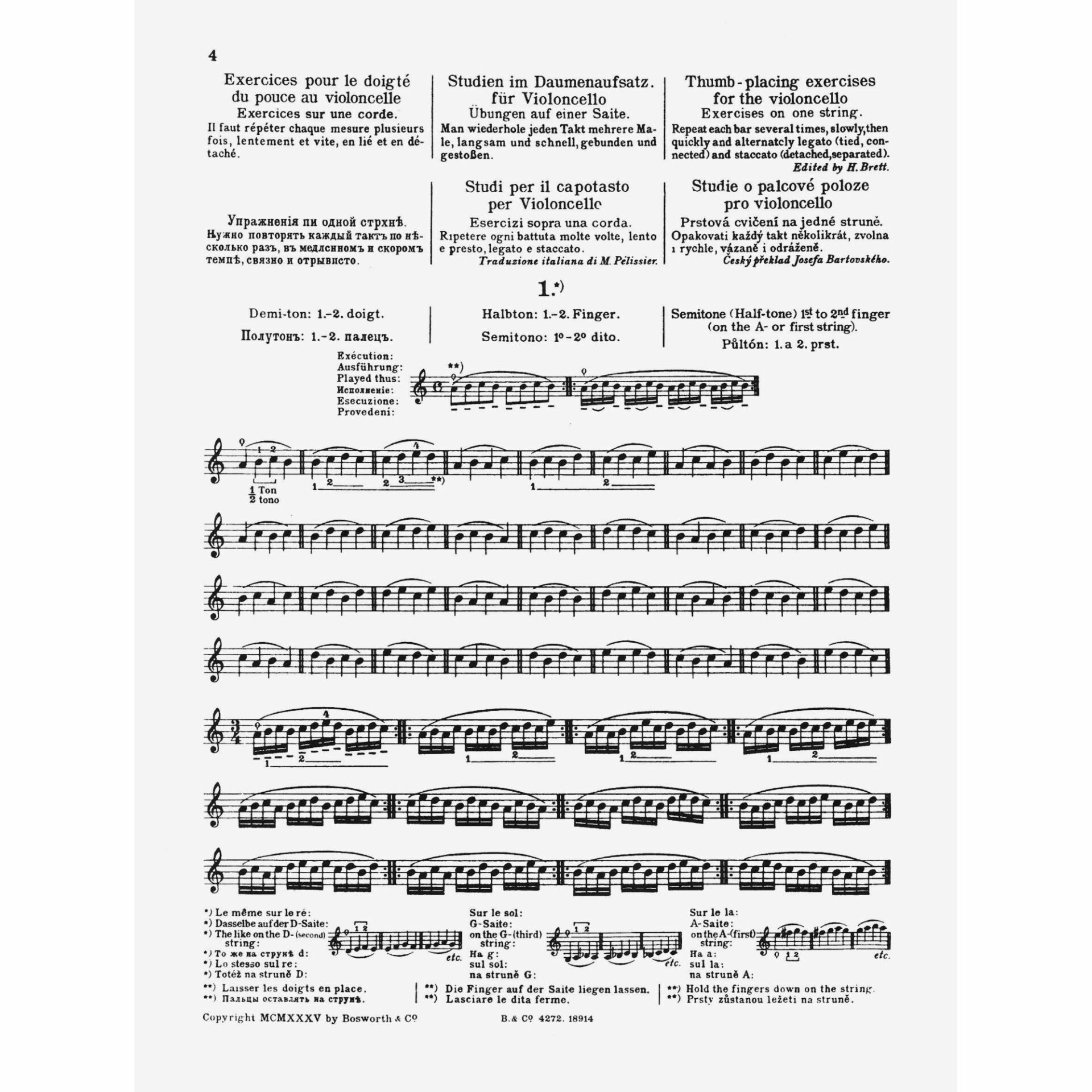 Sevcik - Thumb Placing Exercises, Op. 1, Part 1 for Cello - Southwest ...