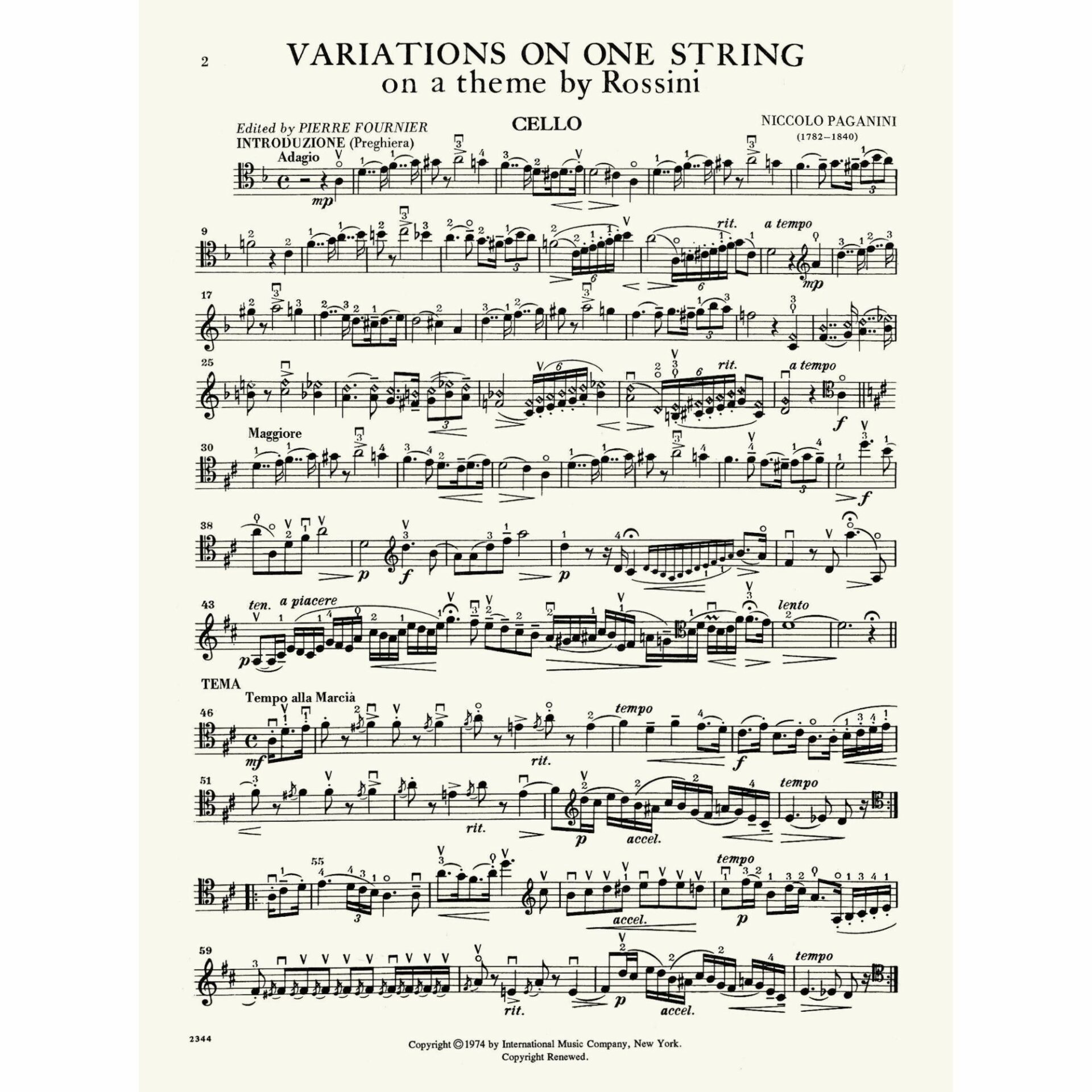 Paganini - Variations on One String for Cello and Piano - Southwest Strings