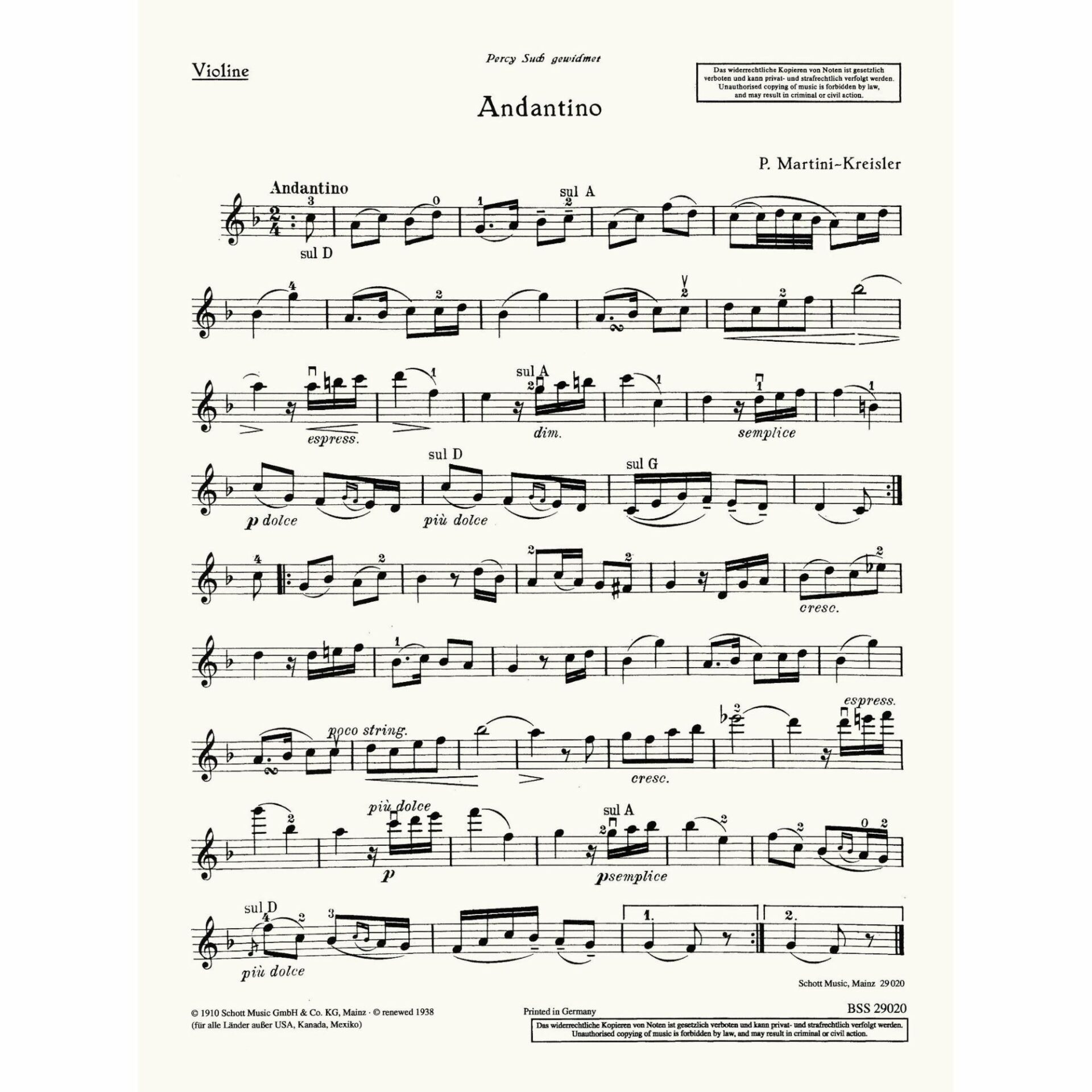 Kreisler - Andantino for Violin and Piano - Southwest Strings