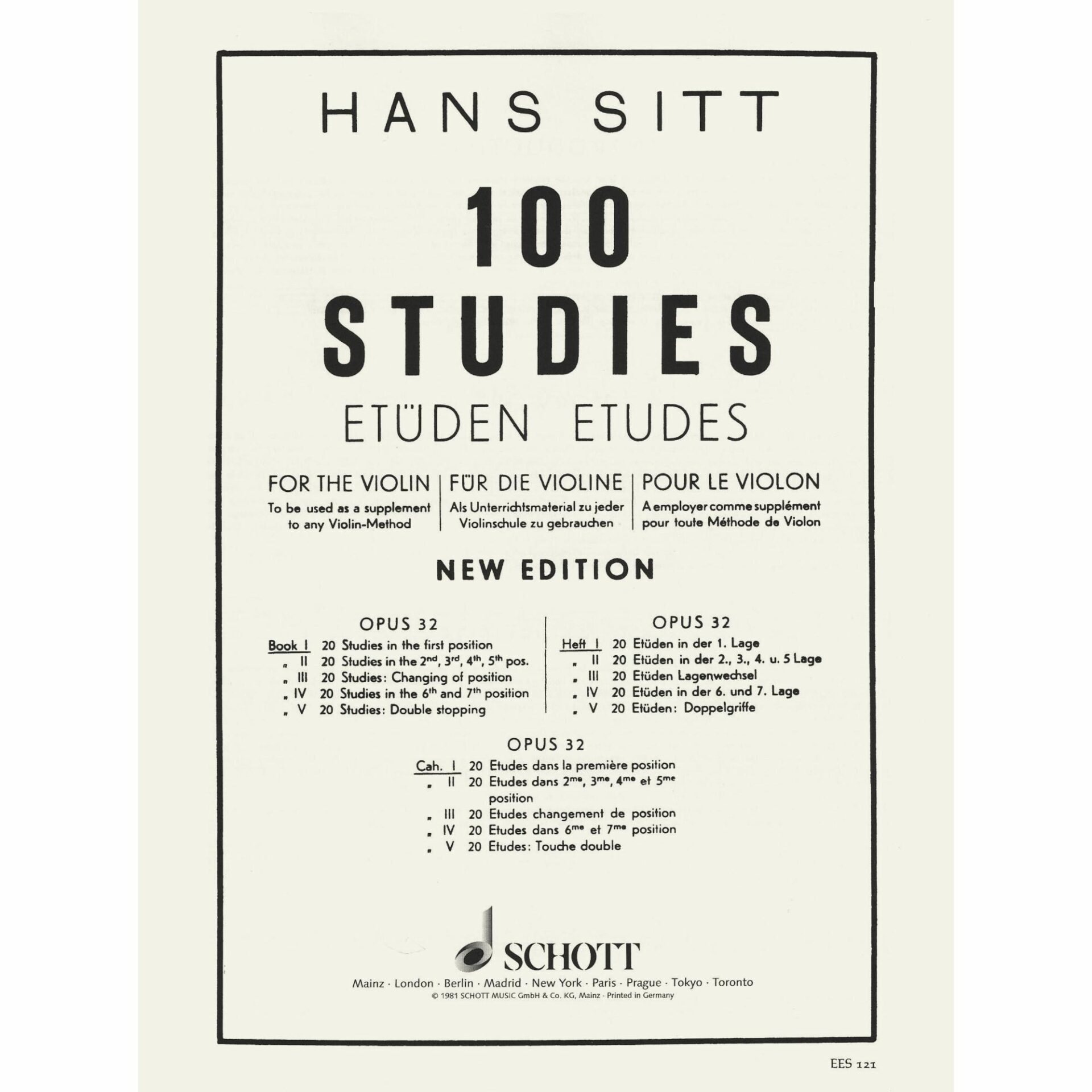 Sitt - 100 Studies, Op. 32, Books 1-5 for Violin - Southwest Strings