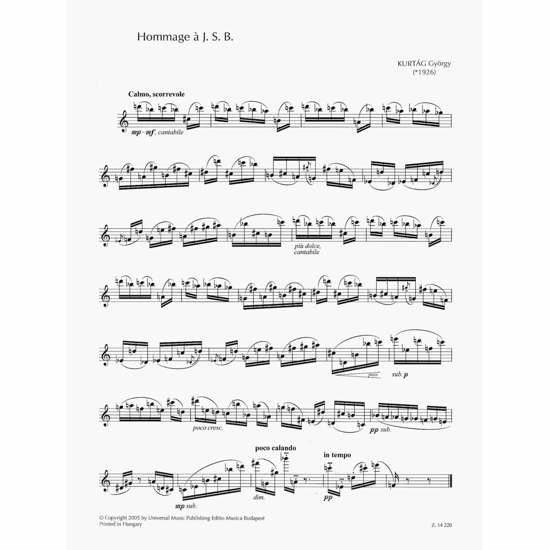 Kurtag - Signs, Games and Messages for Solo Violin - Southwest Strings