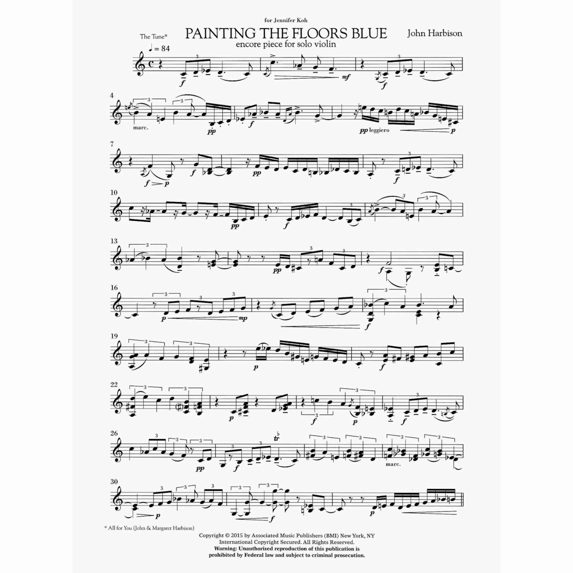 Harbison - Painting the Floors Blue: Encore Piece for Solo Violin ...