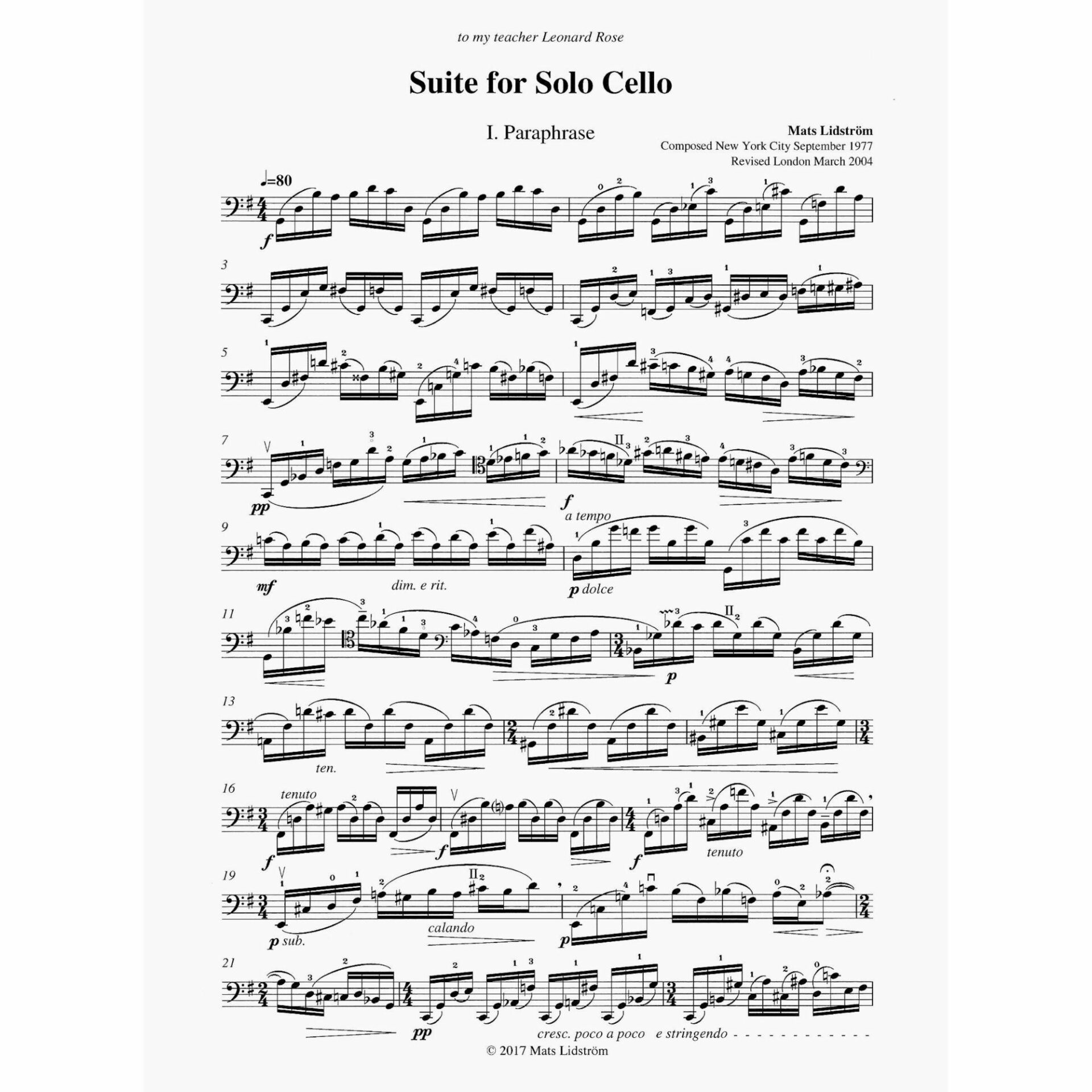 Lidstrom - Suite for Solo Cello - Southwest Strings