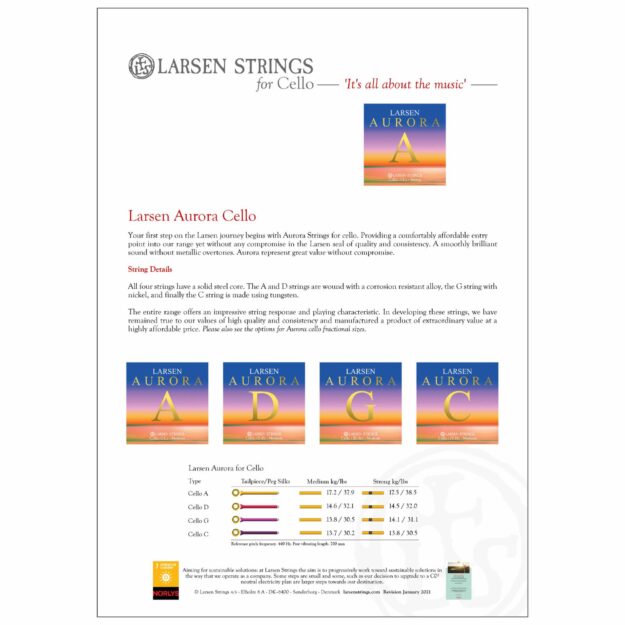 Larsen Aurora Cello Strings - Southwest Strings