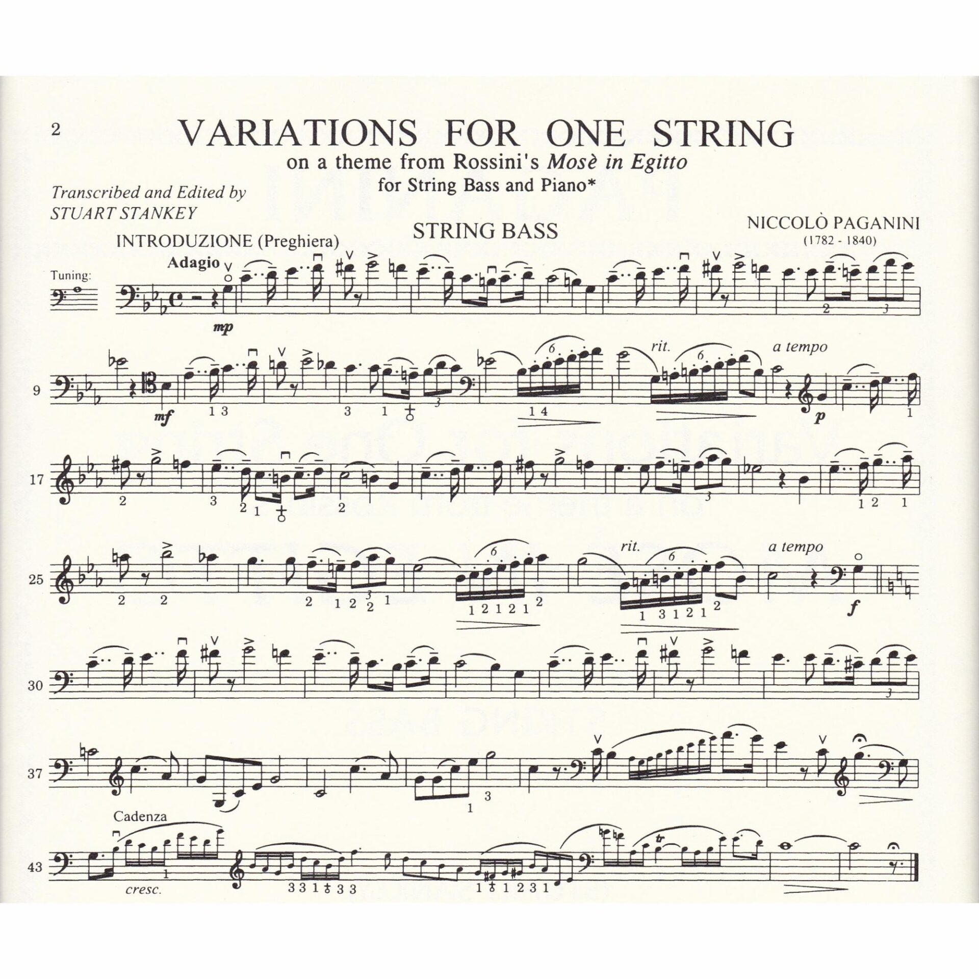 Paganini - Variations on One String for Bass and Piano - Southwest Strings