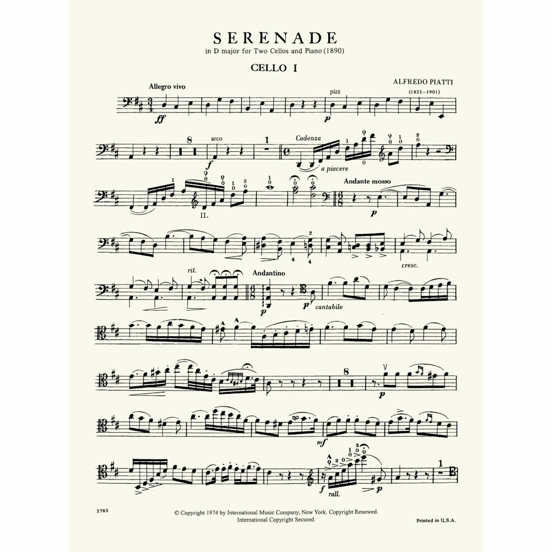 Piatti - Serenade in D Major for Two Cellos and Piano - Southwest Strings