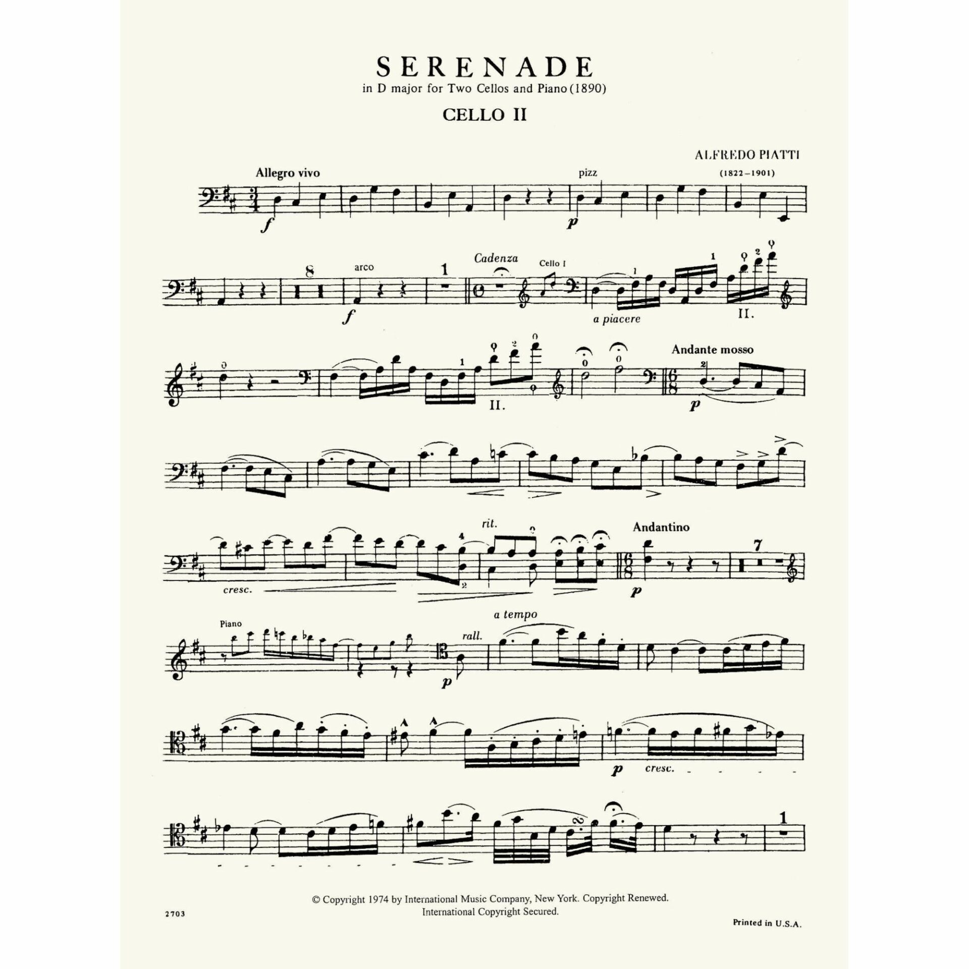 Piatti - Serenade in D Major for Two Cellos and Piano - Southwest Strings