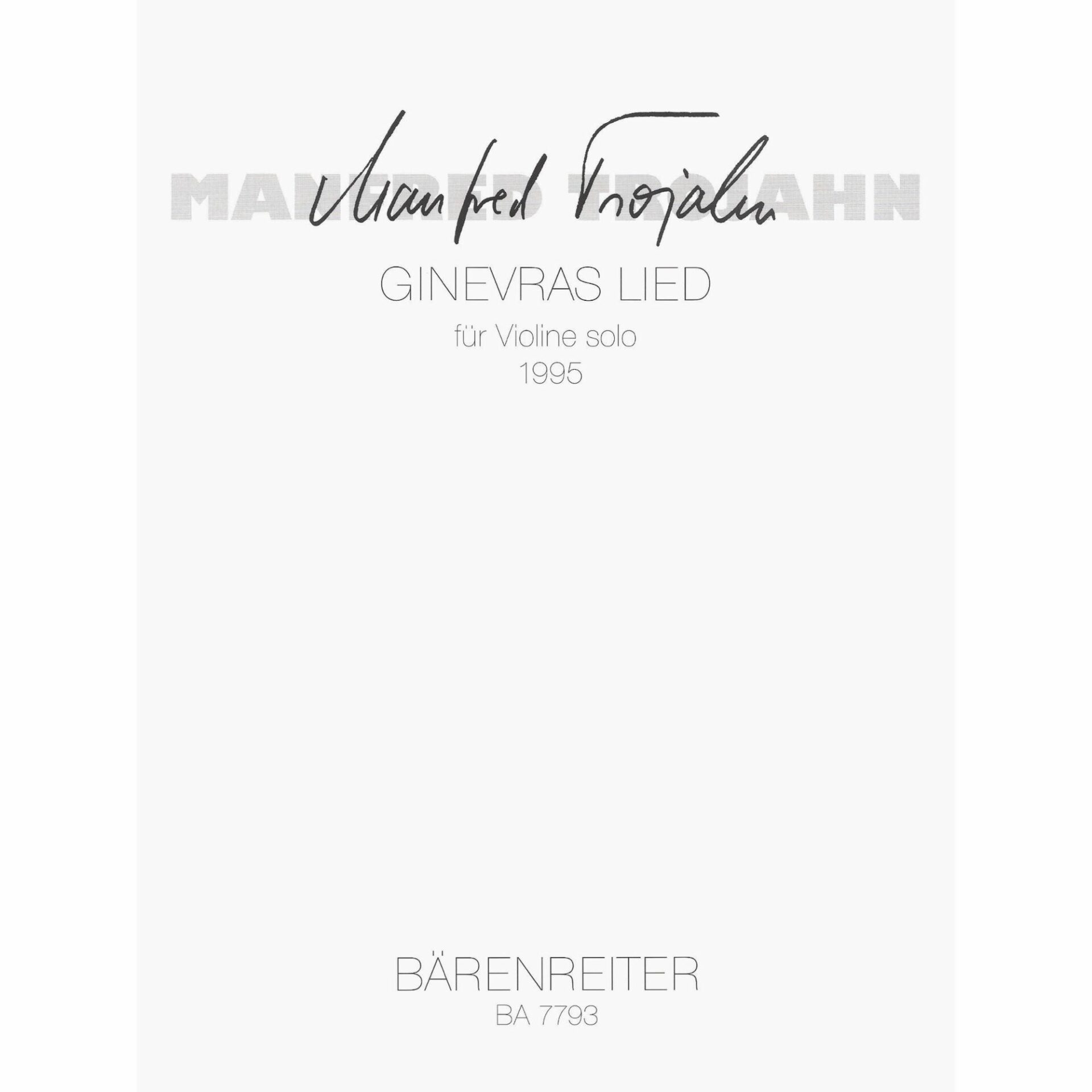 Trojahn - Ginevras Lied for Solo Violin - Southwest Strings